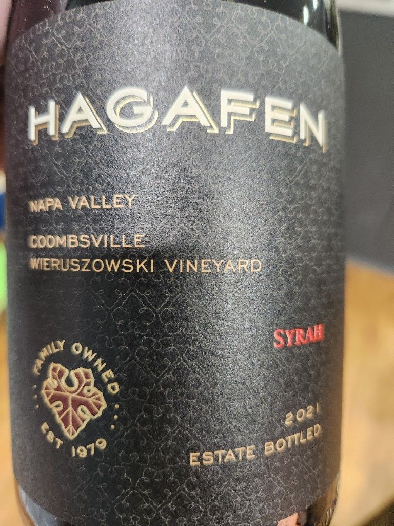 2021 Hagafen Syrah Wieruszowski Vineyard Coombsville, USA, California ...