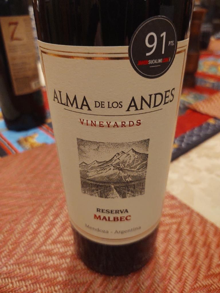 2016 Alma De Los Andes Malbec Reserva, Argentina, Mendoza - CellarTracker