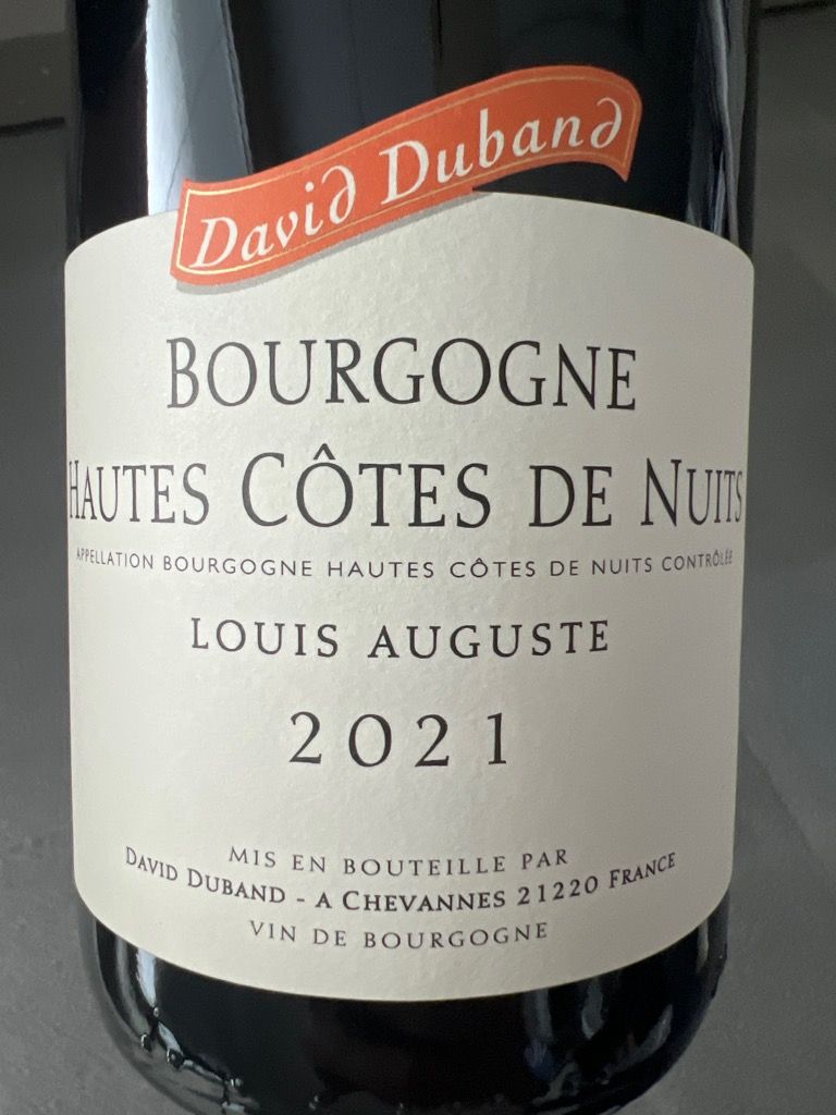 2021 David Duband Bourgogne Hautes-Côtes de Nuits Cuvée Louis Auguste ...