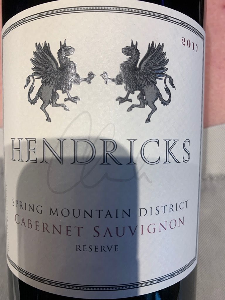2017 Hendricks Cabernet Sauvignon Reserve Spring Mountain District, USA ...