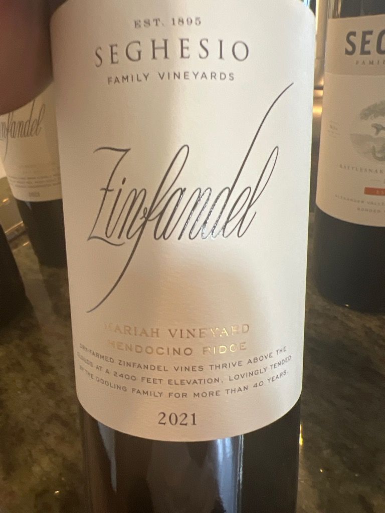 2021 Seghesio Family Vineyards Zinfandel Heritage Grower Series Mariah ...