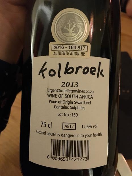2013 Intellego Syrah Kolbroek, South Africa, Coastal Region, Swartland ...