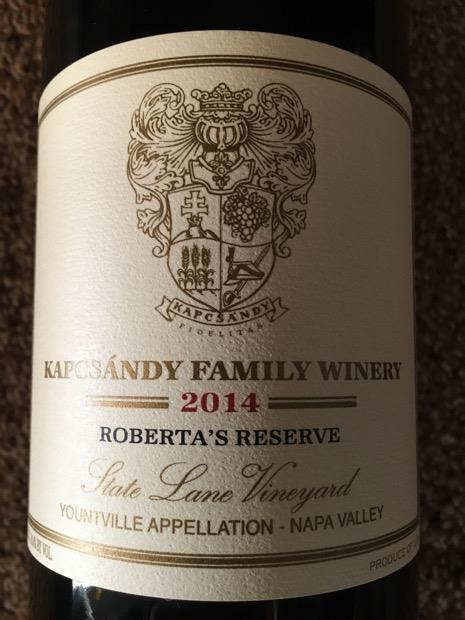 2014 Kapcsándy Family Winery Roberta's Reserve State Lane Vineyard, USA ...