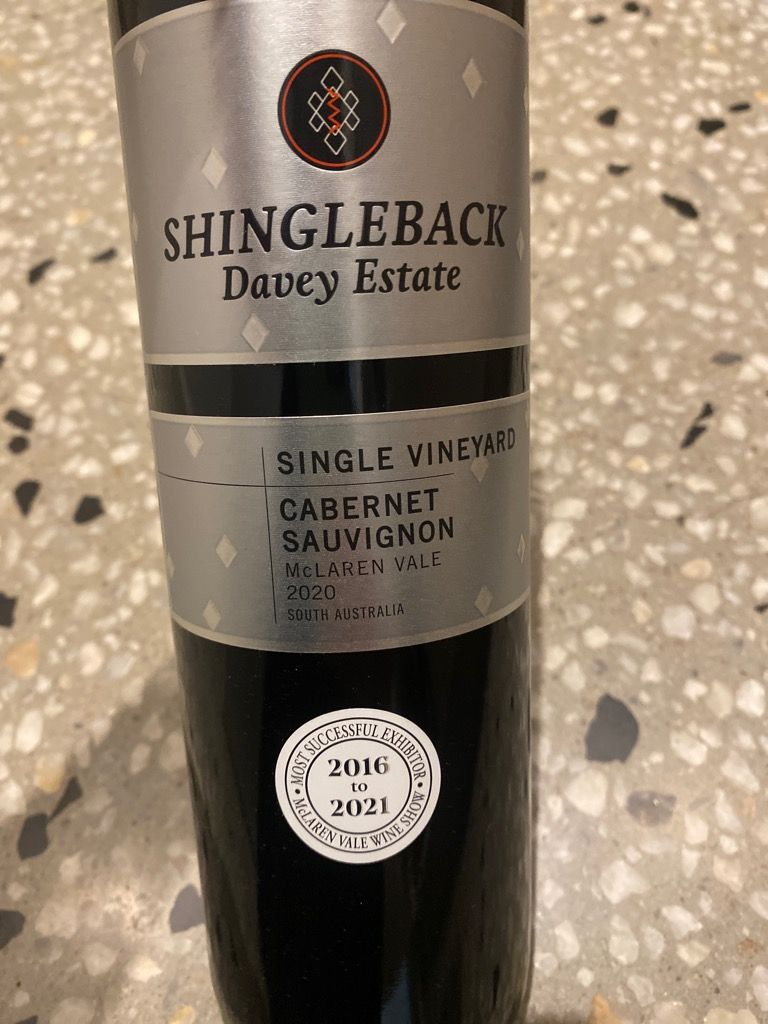 2020 Shingleback Cabernet Sauvignon Davey Estate, Australia, South Australia, Fleurieu, McLaren ...