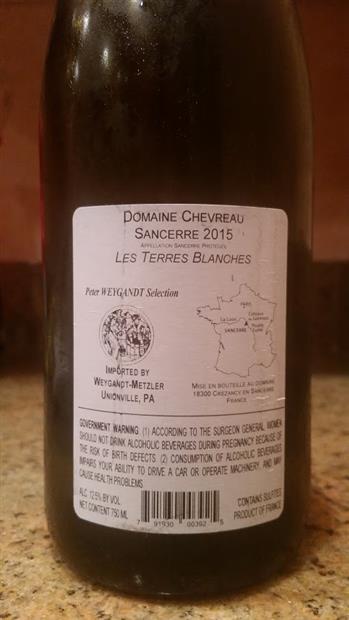 2015 Domaine Chevreau Sancerre Les Terres Blanches, France, Loire ...