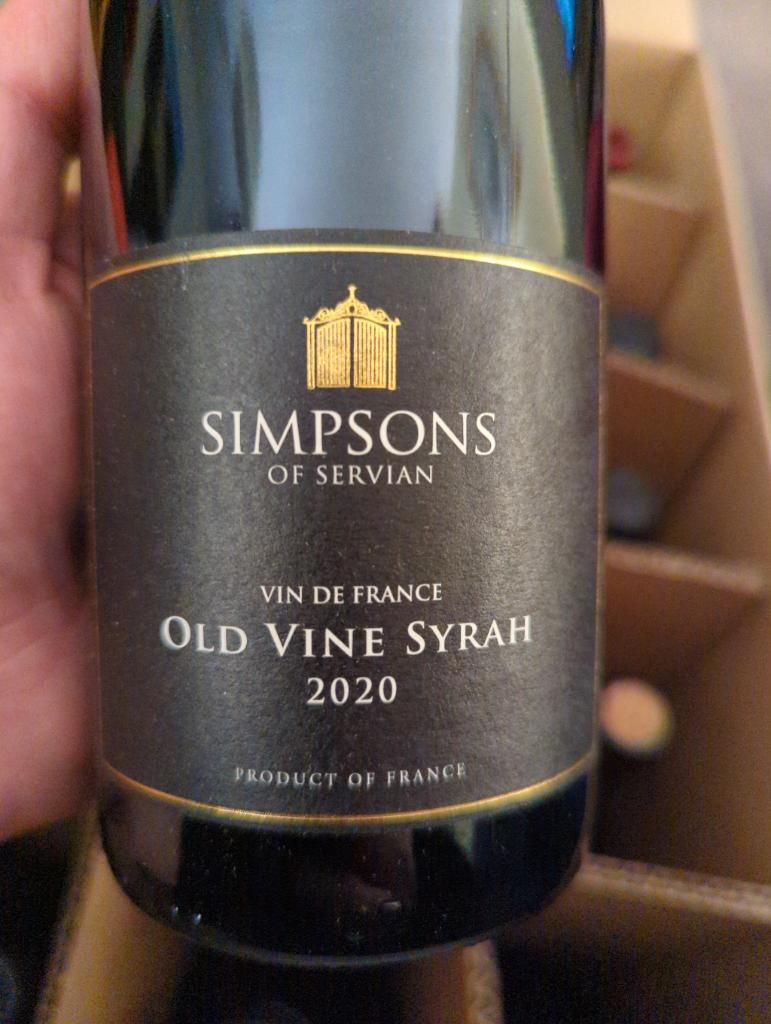 2020 Simpsons of Servian Syrah Vin de Pays d'Oc Old Vine Syrah, France ...