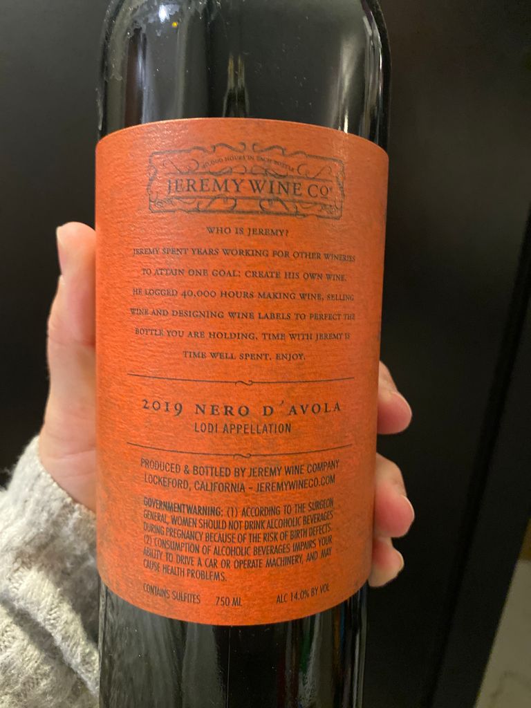 2019 Jeremy Wine Company Nero d'Avola Noma Vineyard, USA, California ...