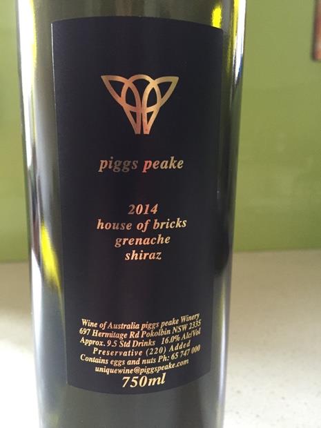 2013 Piggs Peake Grenache House of Bricks, Australia, New South Wales ...