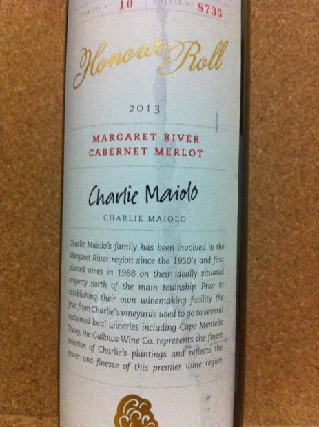 2013 Gallows Wine Co. Charlie Maiolo Honour Roll, Australia, Western ...