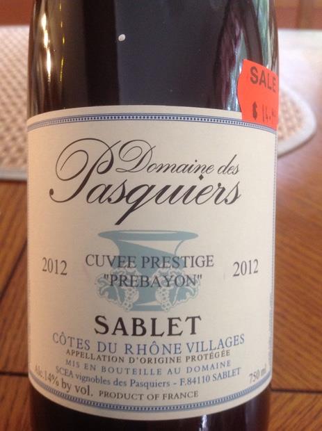 2010 Domaine des Pasquiers Côtes du Rhône Villages Sablet, France ...