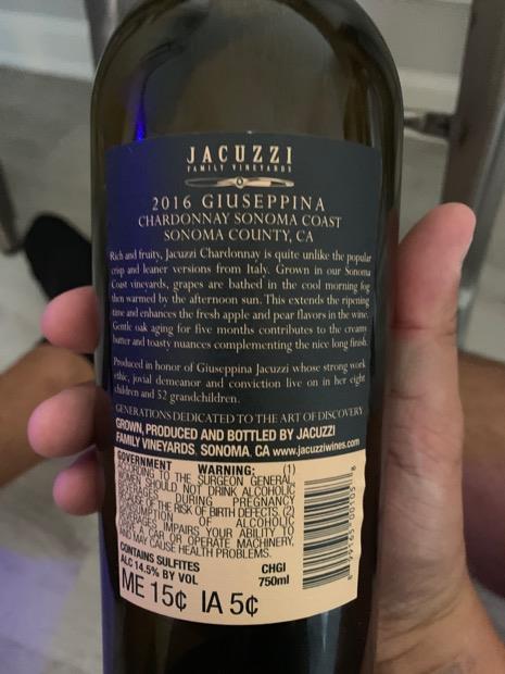 2016 Jacuzzi Family Vineyards Chardonnay Giuseppina, USA, California ...