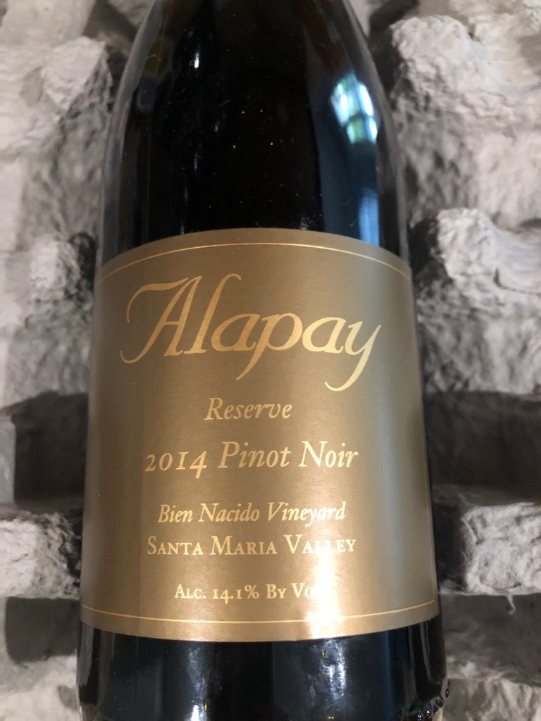 2014 Alapay Cellars Pinot Noir Reserve Bien Nacido Vineyard, USA ...