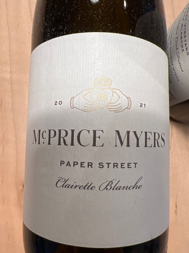 2021 McPrice Myers Clairette Blanche Paper Street Paper Street Vineyard ...