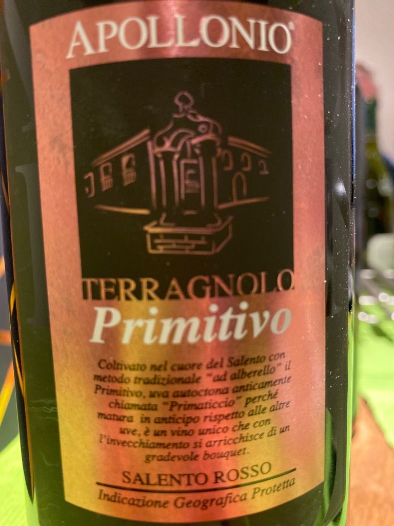 2021 Apollonio Casa Vinicola Primitivo Terragnolo Salento IGT, Italy ...