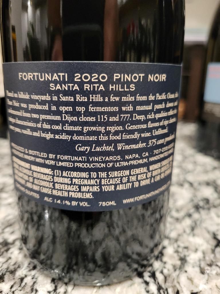 2020 Fortunati Pinot Noir, USA, California, Central Coast, Sta. Rita ...