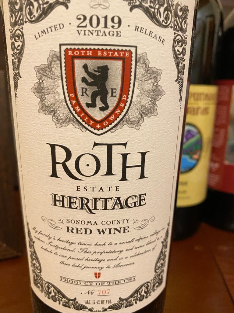 2019 Roth Estate Heritage, USA, California, Sonoma County - CellarTracker