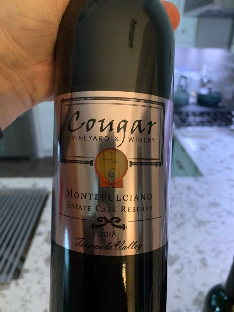 2019 Cougar Vineyard and Winery Montepulciano Estate Reserve Cougar ...