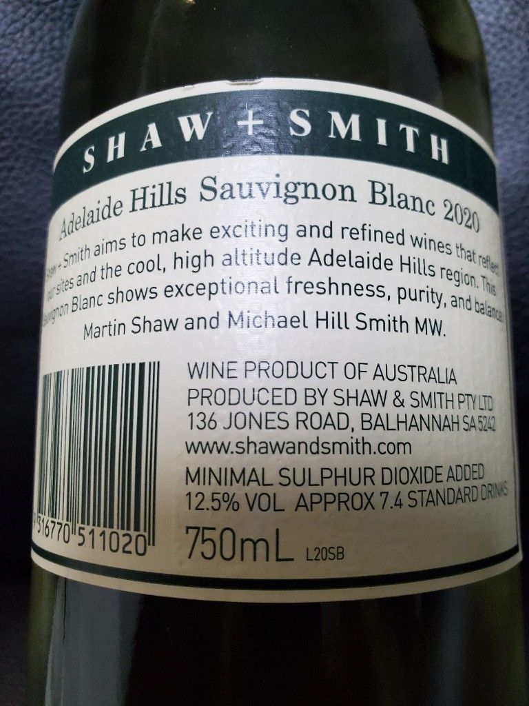 2020 Shaw and Smith Sauvignon Blanc, Australia, South Australia, Mount ...