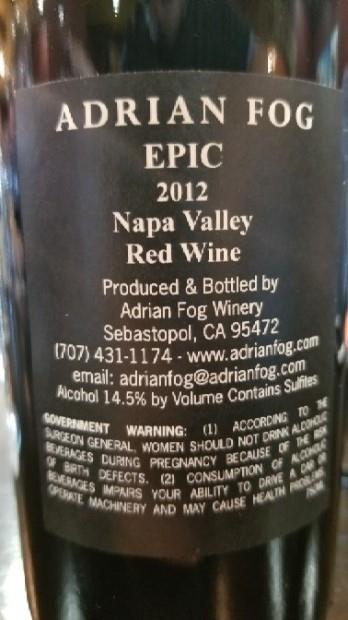 2012 Adrian Fog Epic, USA, California, Napa Valley - CellarTracker