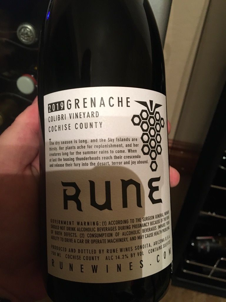 2019 Rune Wines Grenache Colibri Vineyard, USA, Arizona, Cochise County ...