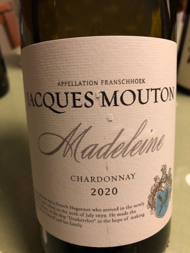 2019 Jacques Mouton Chardonnay Madeleine, South Africa, Coastal Region ...