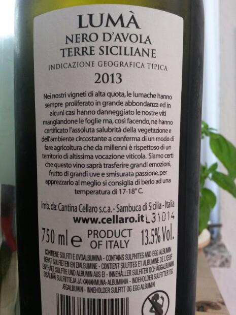 2014 Cantina Cellaro Nero d'Avola Sicilia Luma, Italy, Sicily, Sicilia ...