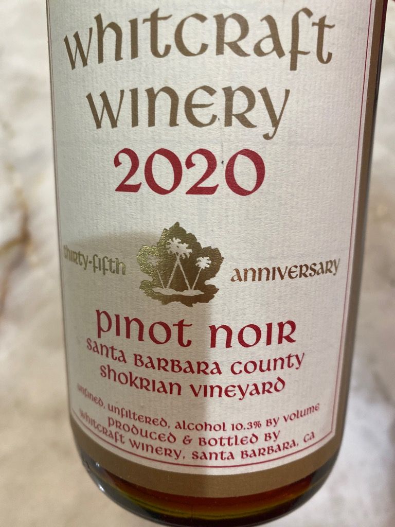 2020 Whitcraft Winery Pinot Noir Shokrian Vineyard, USA, California ...