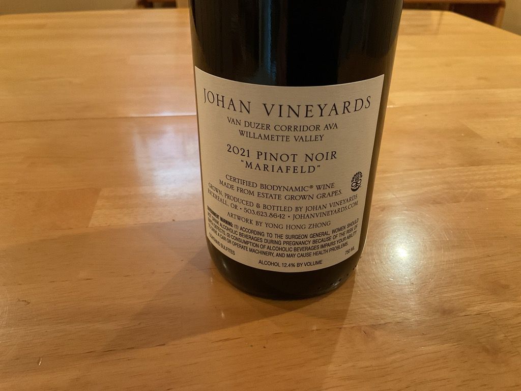 2021 Johan Vineyards Pinot Noir Mariafeld, USA, Oregon, Willamette ...