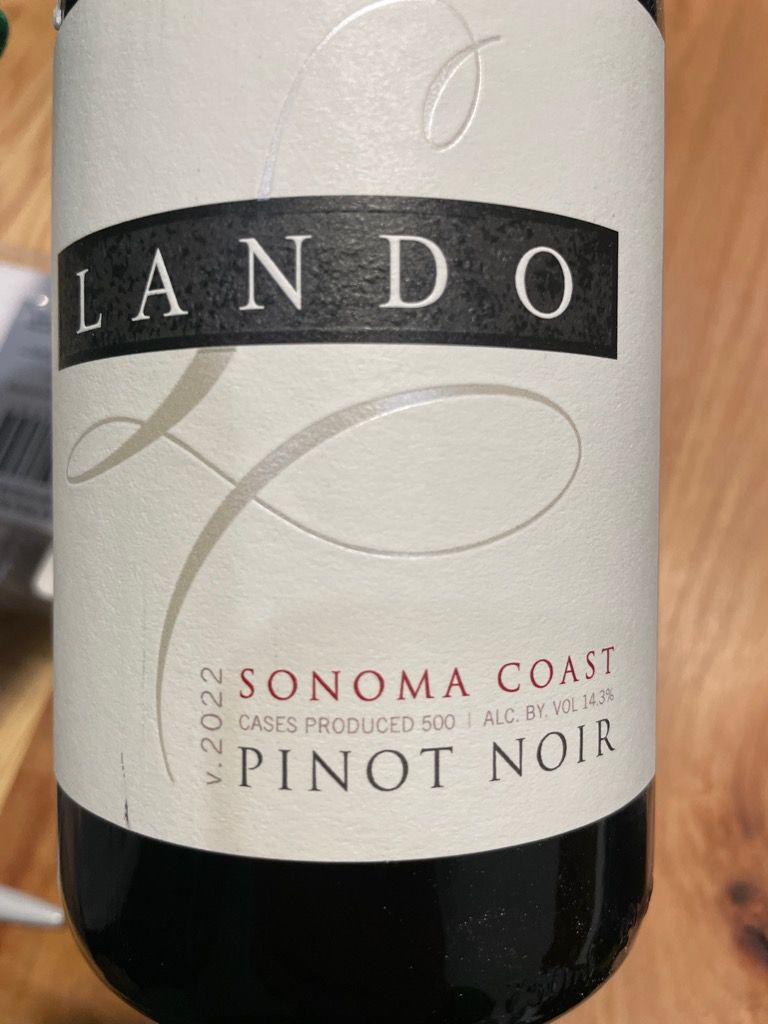 2022 Lando Wines Pinot Noir Sonoma Coast, USA, California, Sonoma ...