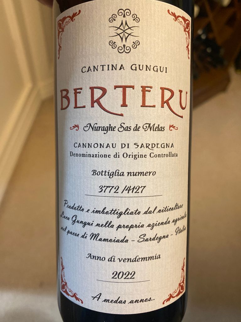 2022 Cantina Gungui Cannonau di Sardegna Berteru, Italy, Sardinia ...