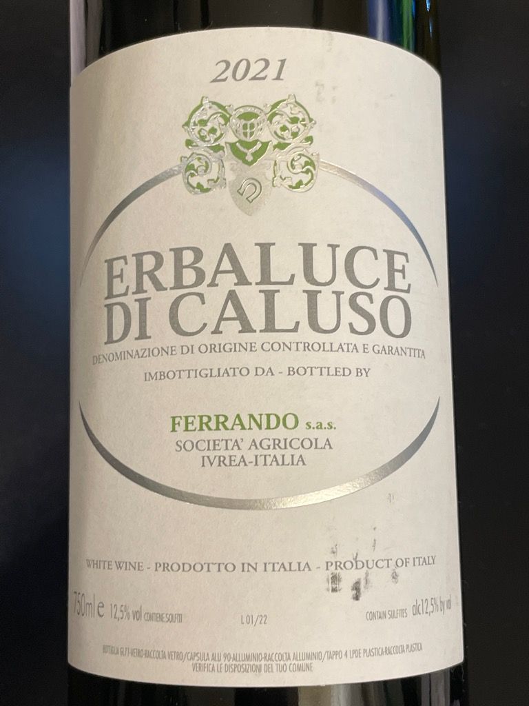 2022 Ferrando Erbaluce di Caluso, Italy, Piedmont, Northern Piedmont, Erbaluce di Caluso ...