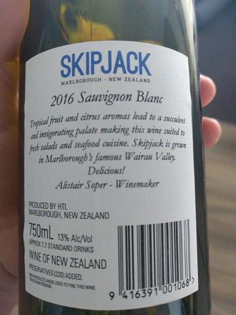 2016 Skipjack Sauvignon Blanc Marlborough, New Zealand, South Island ...