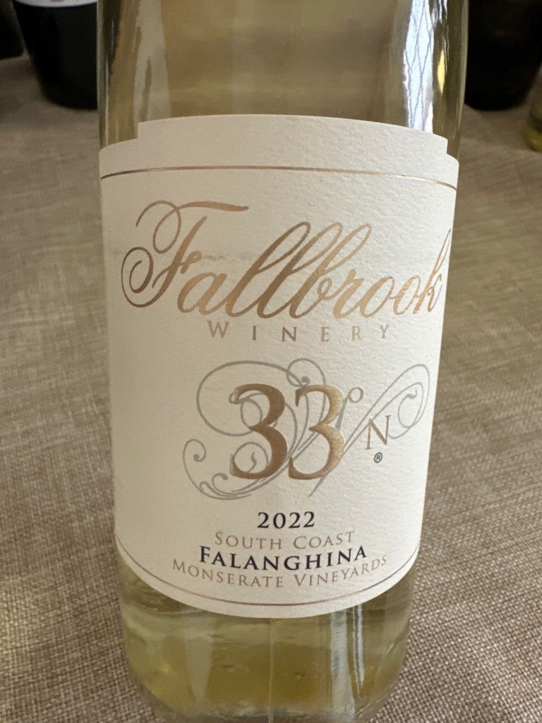 2022 Fallbrook Winery Falanghina 33° N Monserate Vineyards, USA ...