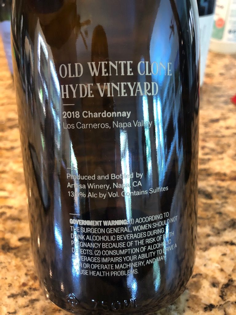 2018 Artesa Chardonnay Old Wente Clone Hyde Vineyard, USA, California ...