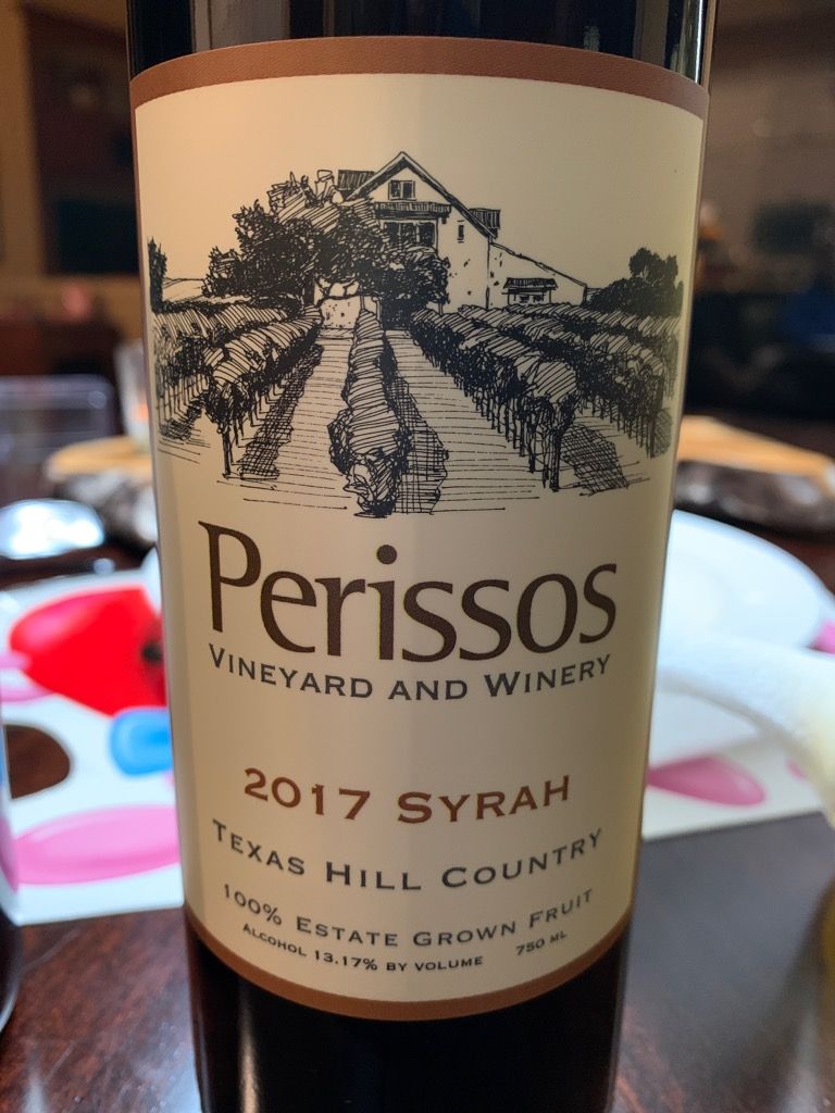 2017 Perissos Vineyard and Winery Syrah, USA, Texas, Texas Hill Country ...
