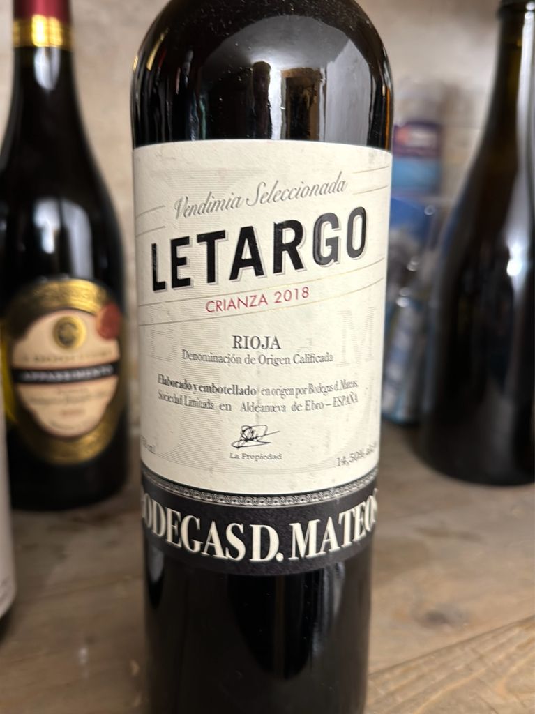 2018 D Mateos Tempranillo Rioja Letargo Crianza Vendimia Seleccionada ...