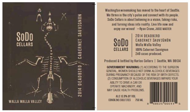 2014 SoDo Cellars Cabernet Sauvignon Deadbird Kerloo Cellars, USA ...