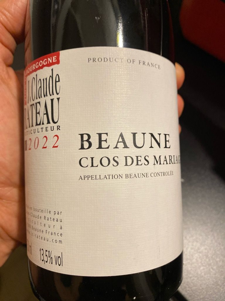 2022 Jean-Claude Rateau Beaune Clos des Mariages, France, Burgundy ...