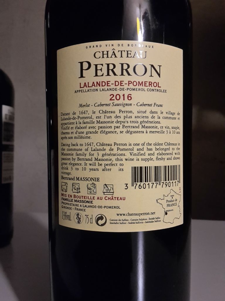 2016 Château Perron Lalande de Pomerol, France, Bordeaux, Libournais ...