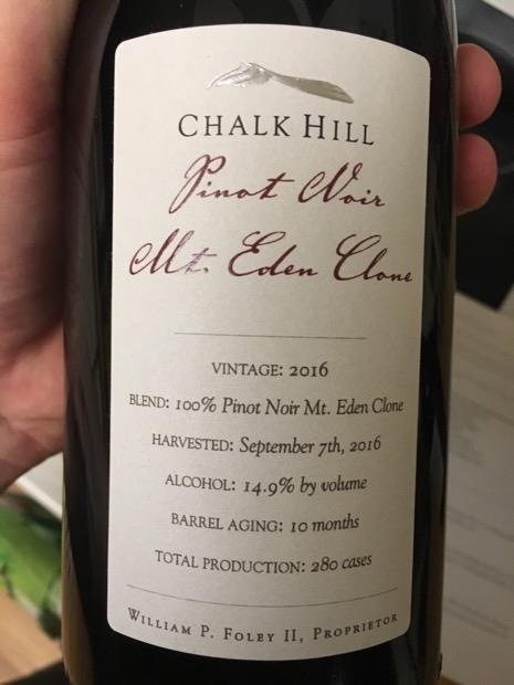 2016 Chalk Hill Pinot Noir Mt. Eden Clone, USA, California, Sonoma ...