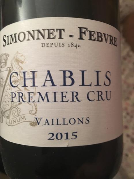 2015 Simonnet-Febvre Chablis 1er Cru Vaillons, France, Burgundy ...