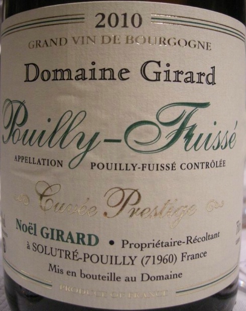2012 Domaine Girard Pouilly-Fuissé Cuvée Prestige, France, Burgundy ...