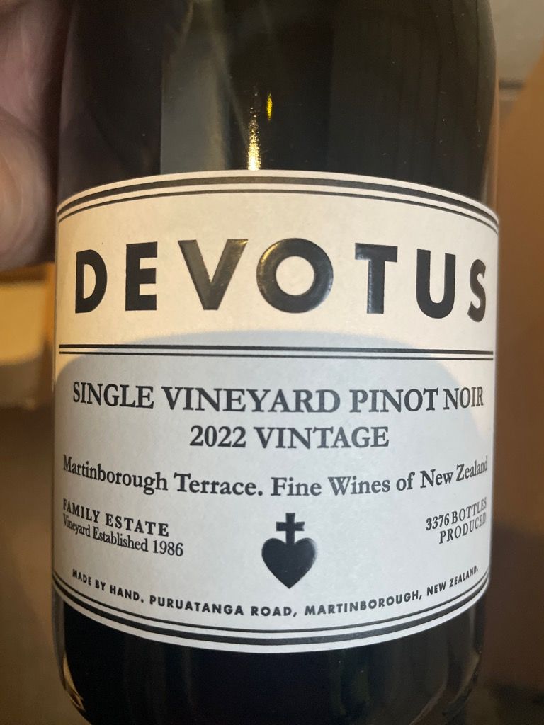 2022 Devotus Pinot Noir Martinborough Terrace, New Zealand, North ...