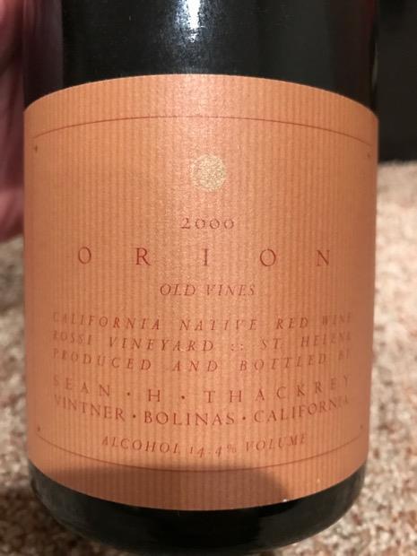 2000 Sean Thackrey Orion Rossi Vineyard, USA, California, Napa Valley ...