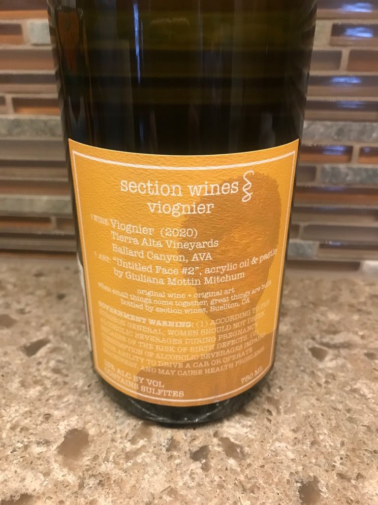 2021 Section Wines Viognier Tierra Alta Vineyard, USA, California ...