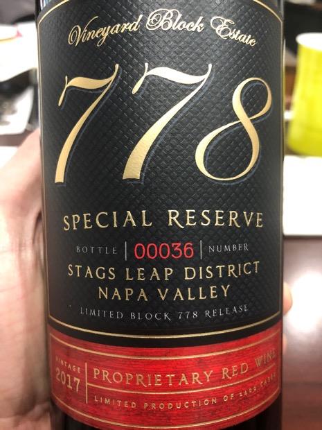 2017 Vineyard Block Estate Block 778 Special Reserve, USA, California ...
