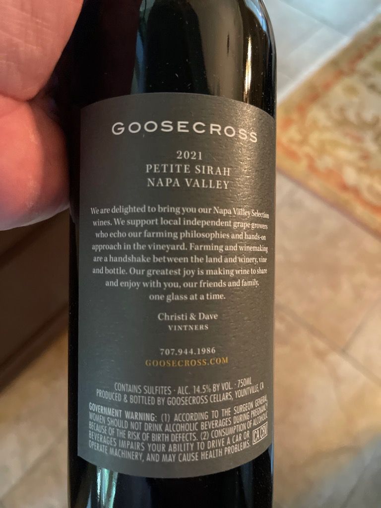 2021 Goosecross Cellars Petite Sirah, USA, California, Napa Valley ...