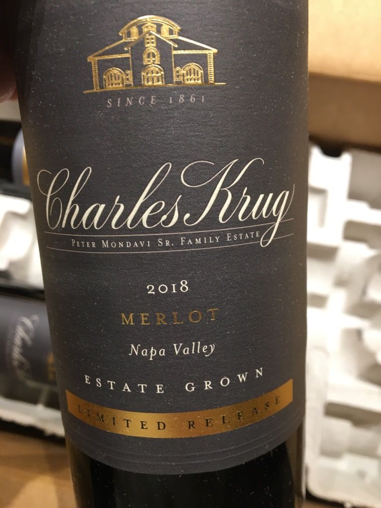 2018 Charles Krug Winery (Peter Mondavi Family) Merlot Reserve, USA ...