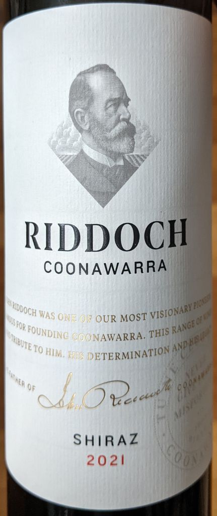 2021 Riddoch Shiraz Coonawarra, Australia, South Australia, Limestone ...