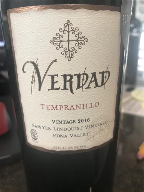 2016 Verdad Tempranillo Sawyer Lindquist Vineyard Edna Valley, USA ...